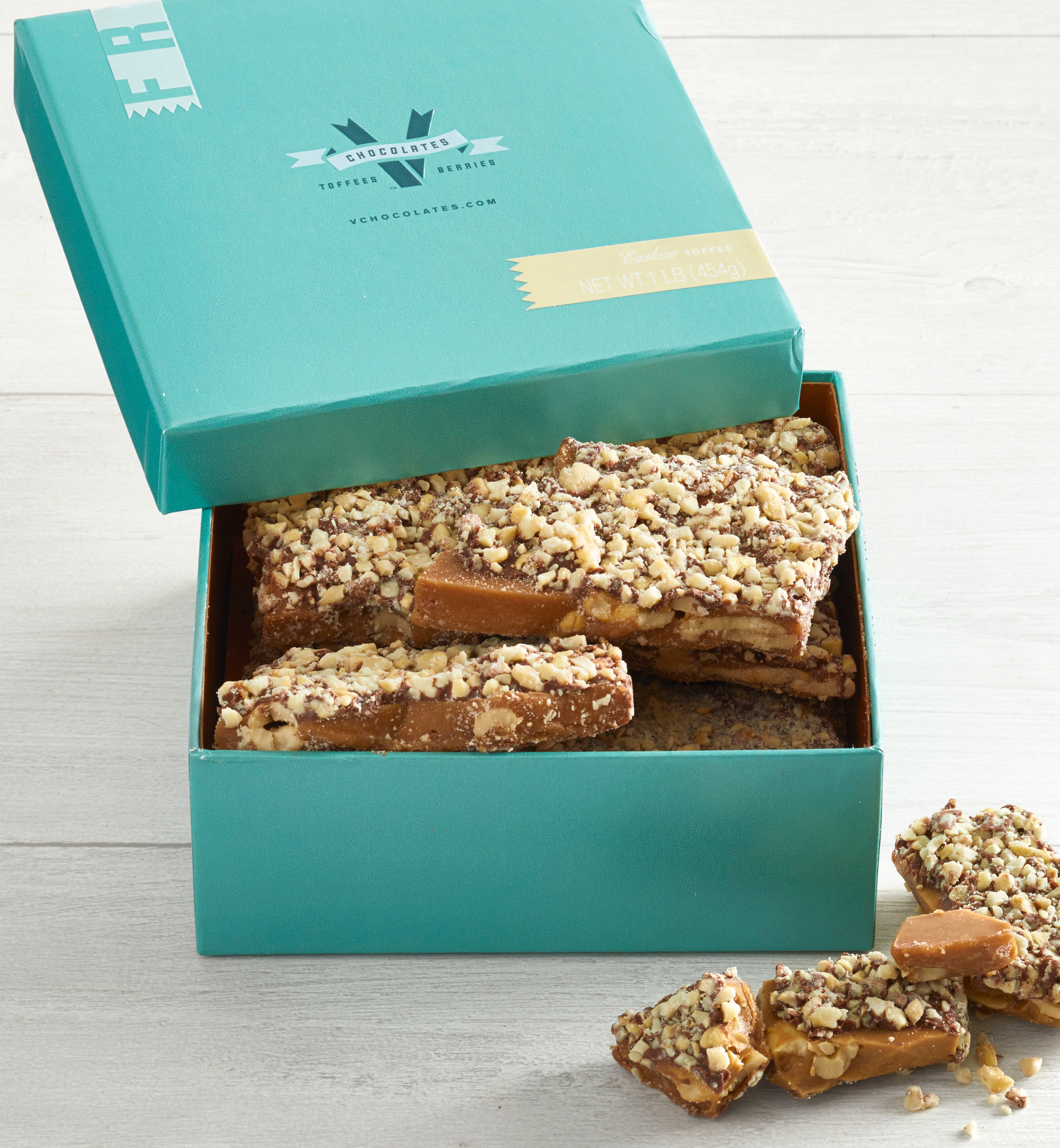 V Chocolate Cashew Toffee 1 Pound Box v-chocolate-cashew-toffee-1-pound-box